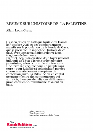 RESUME SUR L’HISTOIRE DE LA PALESTINE - ALLAIN LOUIS GRAUX