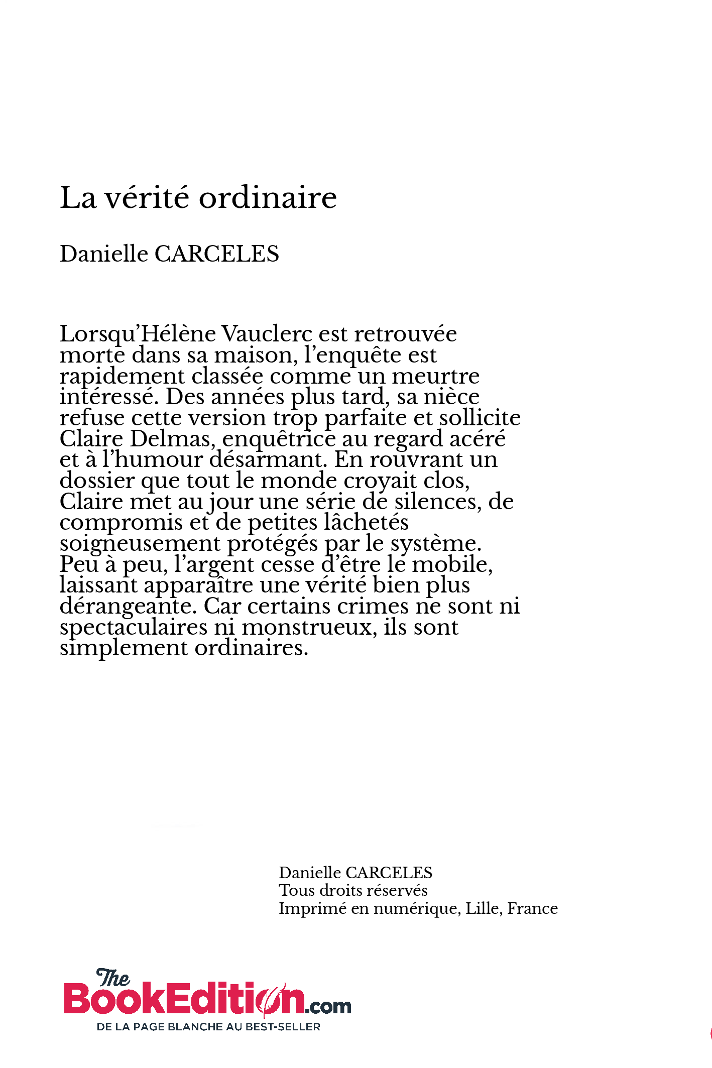 La vérité ordinaire - Danielle CARCELES